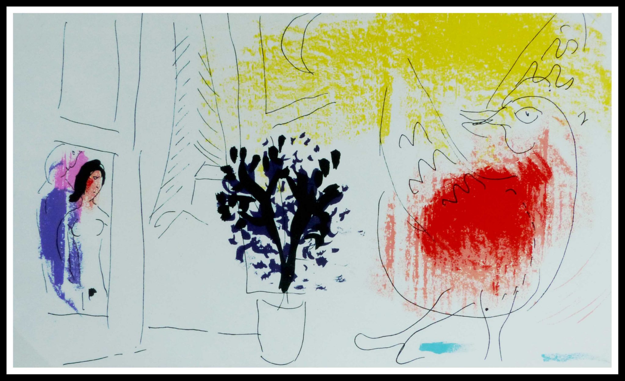 Lithographie ancienne Marc Chagall - Le coq rouge - lithographie ...